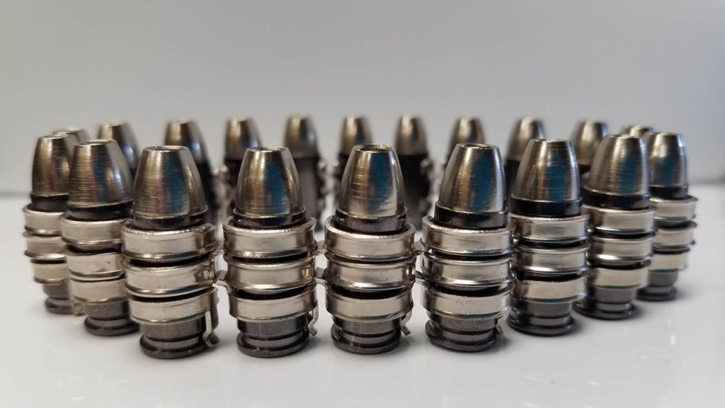 Liberty Civil Defense 9mm Nickel Plated Projectiles on Mirror Black Cases